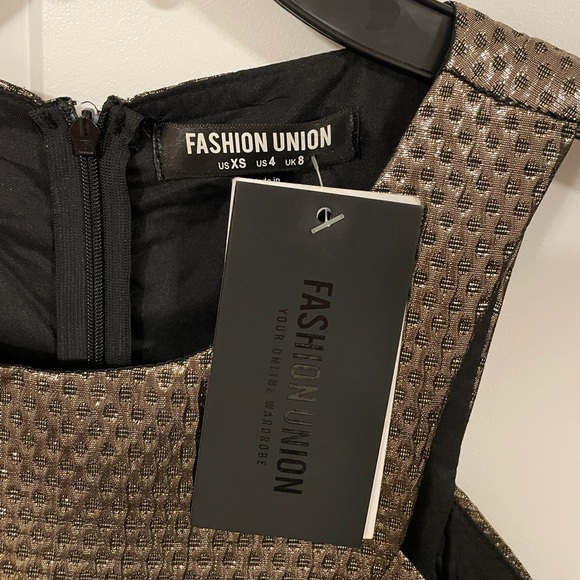 Fashion Union | Dresses | Nwt Fashion Union Gold Metallic Skater Mini ...